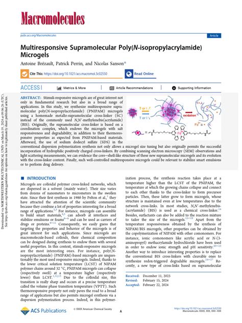 Brézault Et Al 2024 Multiresponsive Supramolecular Poly N Isopropylacrylamide Microgels Pdf