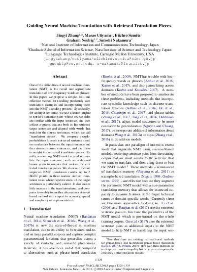 Guiding Neural Machine Translation With Retrieved Translation Pieces
