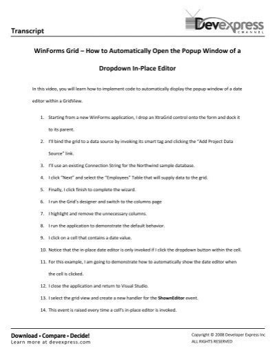 Winforms Grid â How To Automatically Open The Devexpress