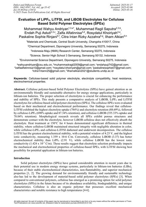Evaluation Of Lipf6 Litfsi And Libob Electrolytes For Cellulose Based