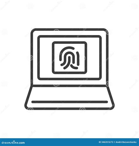 Laptop Fingerprint Lock Icon In Line Design Laptop Fingerprint Lock Security Biometric