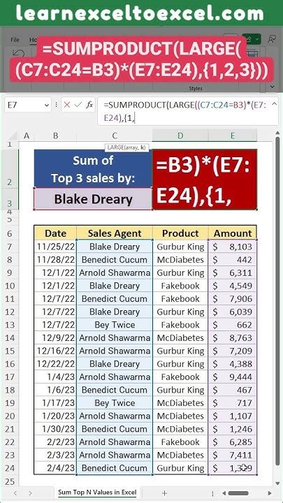 Excel Pro Trick Sum Top N Values Based On Criteria In Excel Sum Top 3 5 10 Values With