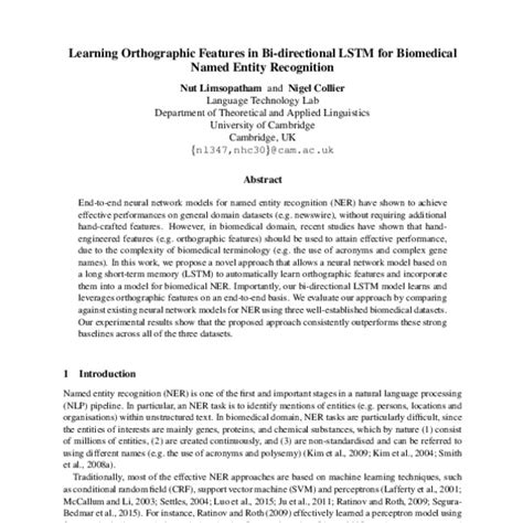Learning Orthographic Features In Bi Directional Lstm For Biomedical