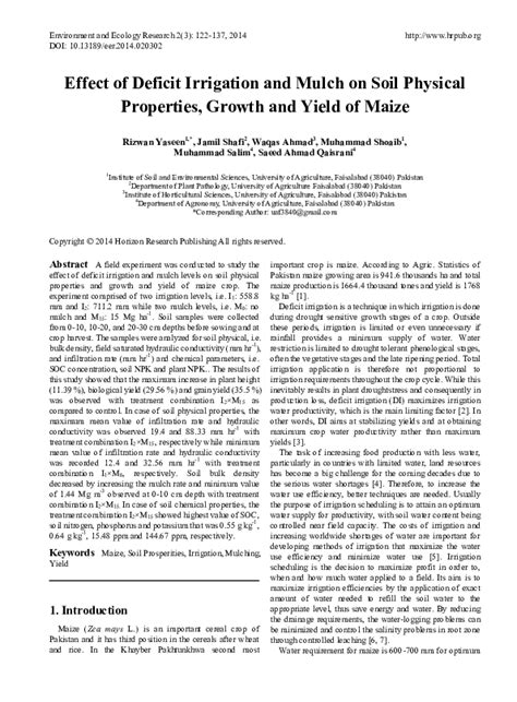 (PDF) Effect of Deficit Irrigation and Mulch on Soil Physical Properties, Growth and Yield of Maize