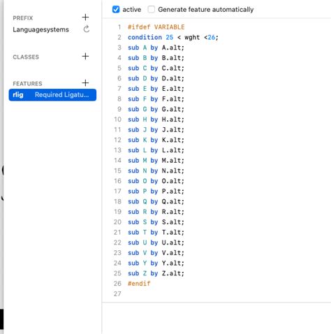 Substituting Glyphs At Export With Ifdef Tag In Variable Fonts Not