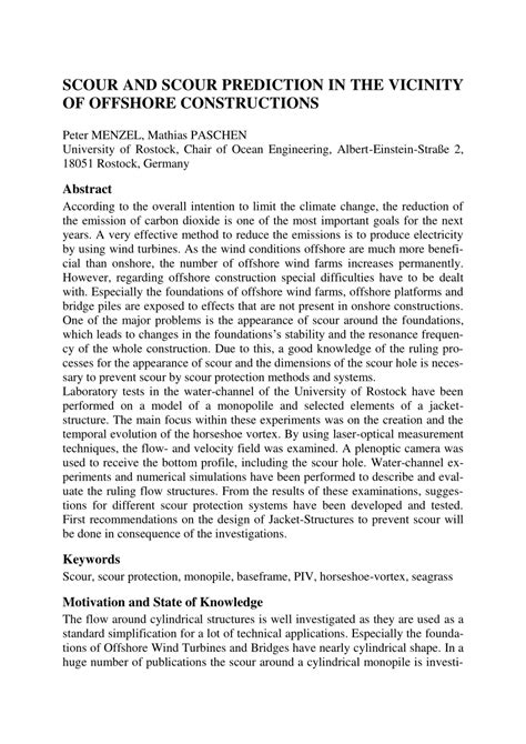 Pdf Scour And Scour Prediction In The Vicinity Of Offshore Constructions
