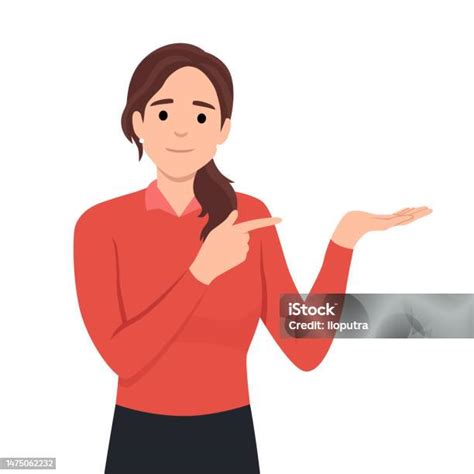행복한 표현 조언으로 왼쪽 및 오른쪽 상단 모서리를 손가락으로 표시하고 가리키는 아름다운 여성은이 복사 공간을 사용합니다 가리키기에 대한 스톡 벡터 아트 및 기타 이미지