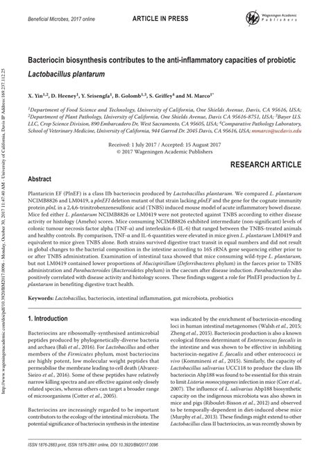 Pdf Bacteriocin Biosynthesis Contributes To The Anti Inflammatory Capacities Of Probiotic