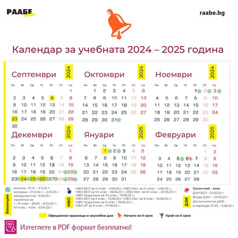 Учебен календар с официални почивни дни училищни ваканции и изпити 2024 2025 според програмата