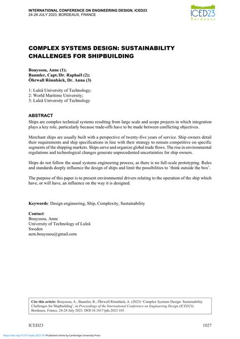 Pdf Complex Systems Design Sustainability Challenges For Shipbuilding