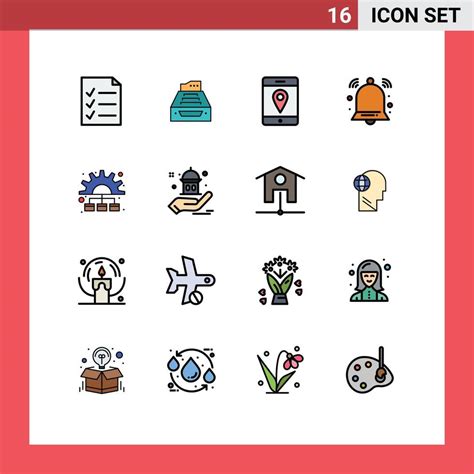 16 Universal Flat Color Filled Lines Set For Web And Mobile Applications Management Notification