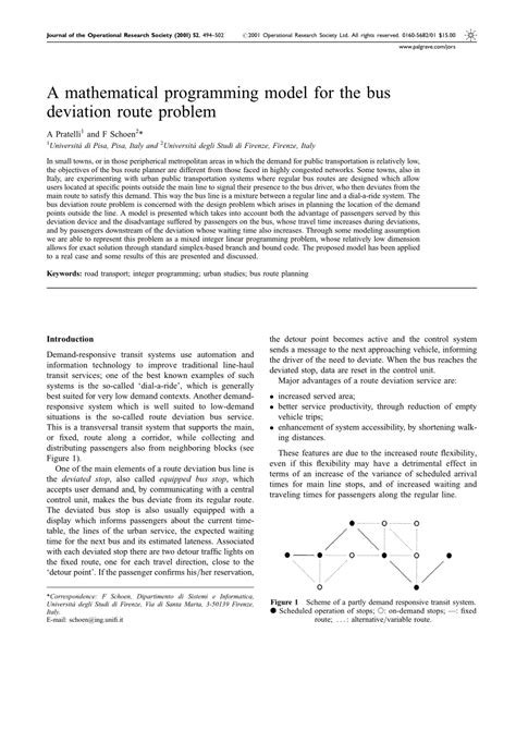 Pdf A Mathematical Programming Model For The Bus Deviation Route Problem