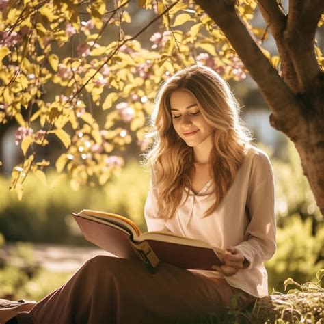 Premium Ai Image A Woman Sitting Under A Tree Reading A Book