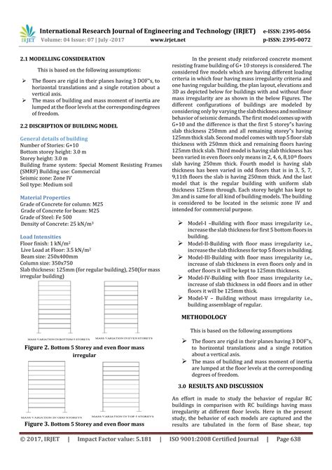 Seismic Analysis Of Multistorey Rc Building With Mass Irregularity