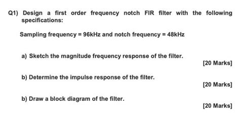 Solved Q1 Design A First Order Frequency Notch Fir Filter