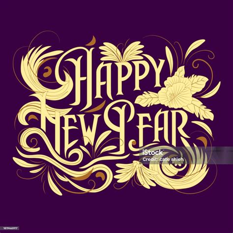 새해 복 많이 받으세요를 축하하는 멋진 꽃무늬 타이포그래피 디자인 아르누보에 대한 스톡 벡터 아트 및 기타 이미지 아르누보 꽃 식물 컴퓨터 글자 Istock