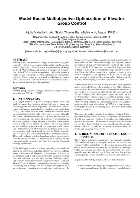 Pdf Model Based Multiobjective Optimization Of Elevator Group Control