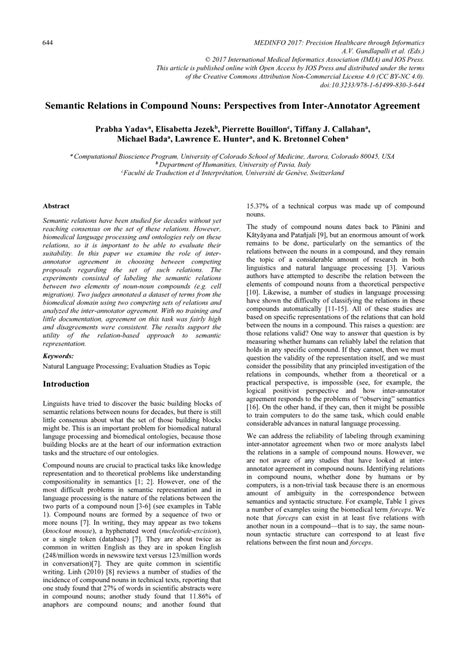 Pdf Semantic Relations In Compound Nouns Perspectives From Inter