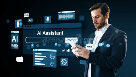 Businessman Using Ai Assistant Interface On Smartphone Stock Image Image Of Person Light