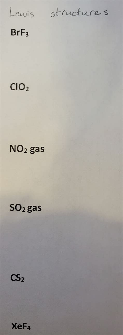 Solved Lewis Structures BrF ClO NO Gas SO Gas Chegg Com