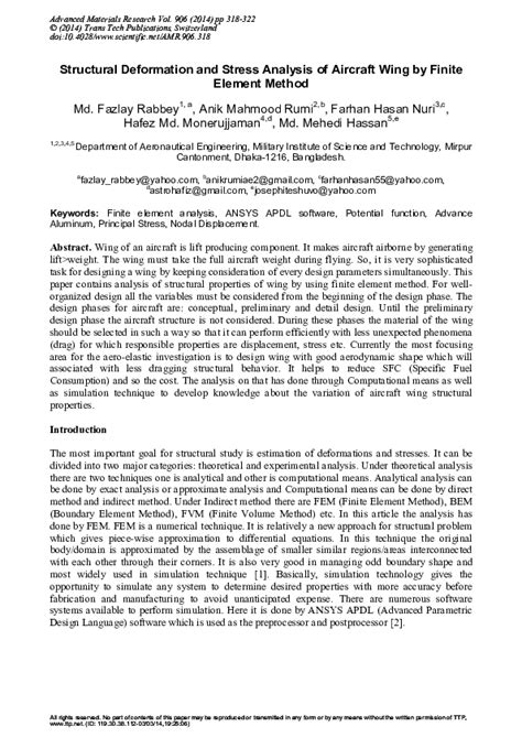 Pdf Structural Deformation And Stress Analysis Of Aircraft Wing By Finite Element Method