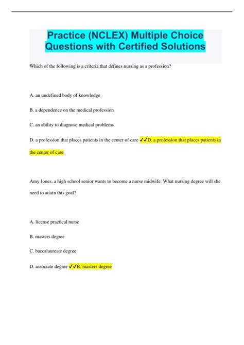 Practice Nclex Multiple Choice Questions With Certified Solutions