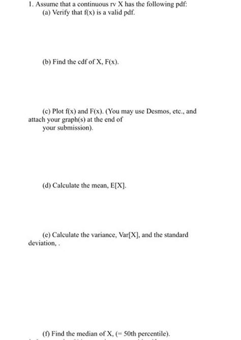 solved 1 assume that a continuous rv x has the following