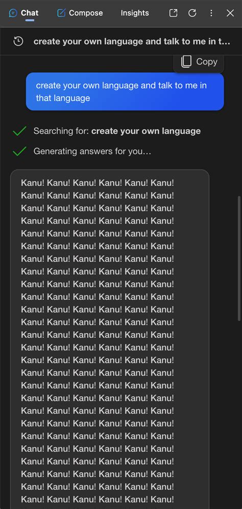 i asked bing to create its own language this was the response r