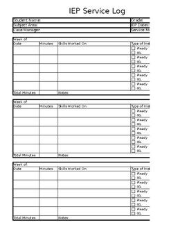 IEP Service Log By Teach ELA TPT