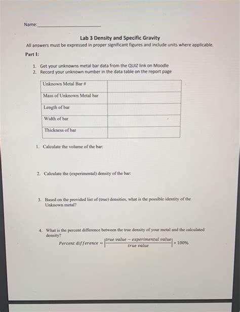 solved name lab 3 density and specific gravity all answers