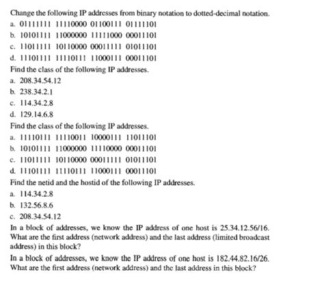 Solved Change The Following IP Addresses From Binary Chegg