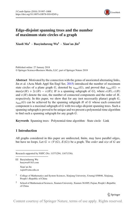 Edge Disjoint Spanning Trees And The Number Of Maximum State Circles Of A Graph Request PDF