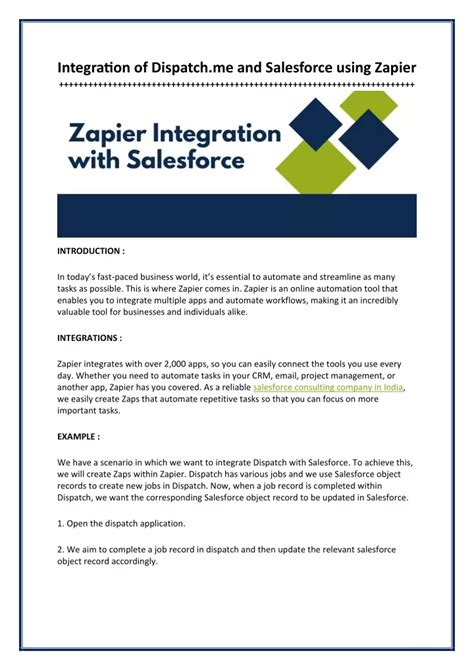 Ppt Integration Of Dispatch Me And Salesforce Using Zapier Powerpoint