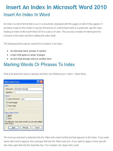 insert an index in microsoft word 2010 table of contents microsoft word