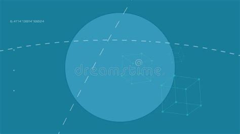 Animation Of Dotted Line And Cube Over Circle On Blue Background Stock