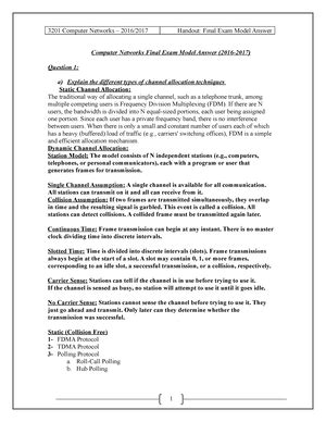 Computer Networks Final Exam Model Answer El Shorouk Academy Acad Year