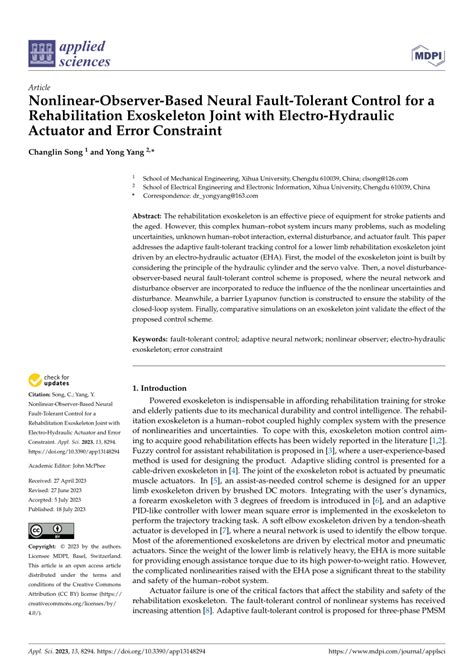Pdf Nonlinear Observer Based Neural Fault Tolerant Control For A Rehabilitation Exoskeleton