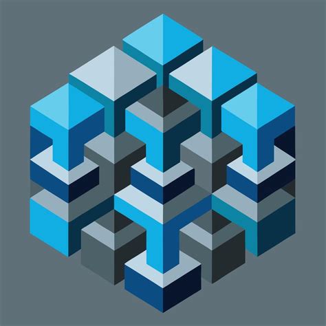 Abstract Isometric Cube Structure Blue Gray Geometric Design