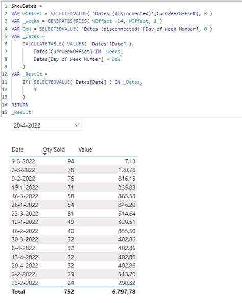 show multiple week endings from variable date dax calculations