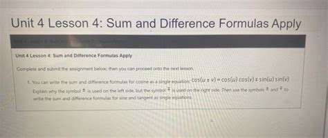 solved unit 4 lesson 4 sum and difference formulas apply
