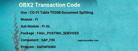 OBX SAP Tcode For CO FI Table T B Document Splitting