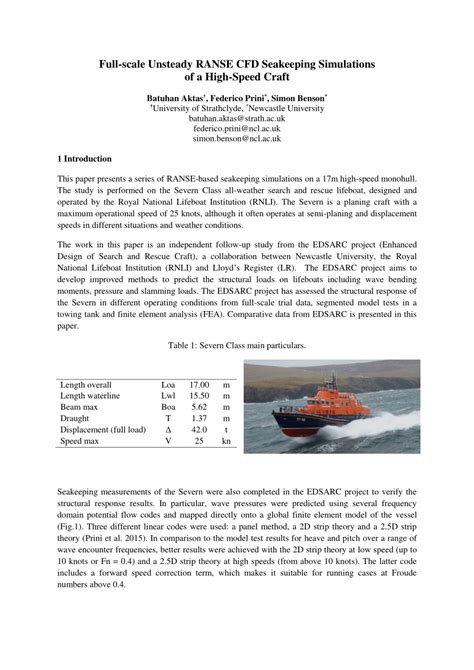 Pdf Full Scale Unsteady Ranse Cfd Seakeeping Simulations Of A High Speed Craft