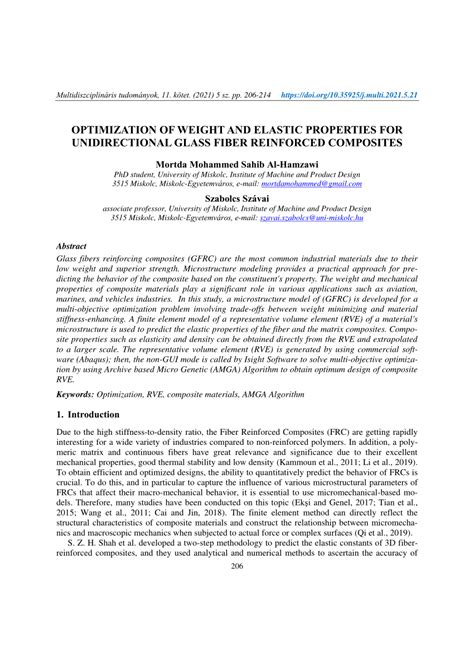 Pdf Optimization Of Weight And Elastic Properties For Unidirectional