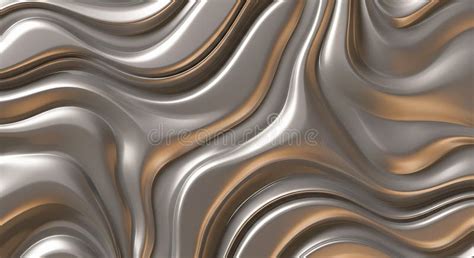 Abstract Metallic Wave Texture With Shiny Silver And Bronze Fluid Forms Stock Illustration