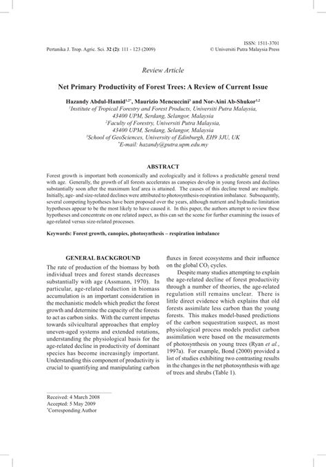 Pdf Net Primary Productivity Of Forest Trees A Review Of Current Issue