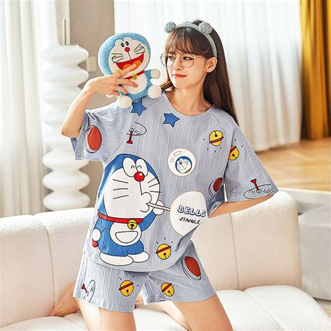 도라에몽 반팔 반바지 잠옷 블루 캐릭터 여름 파자마