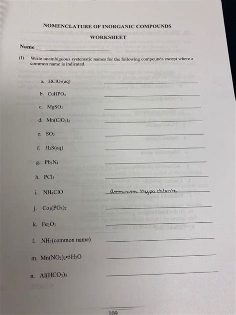 Solved NOMENCLATURE OF INORGANIC COMPOUNDS WORKSHEET Name Chegg