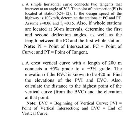 Solved A Simple Horizontal Curve Connects Two Tangents Chegg