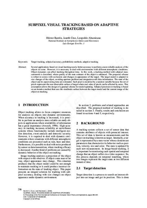 Pdf Subpixel Visual Tracking Based On Adaptive Strategies