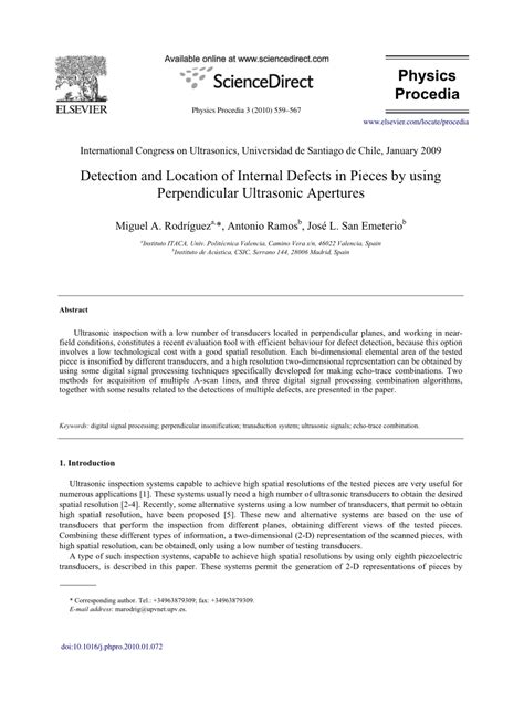 Pdf Detection And Location Of Internal Defects In Pieces By Using Perpendicular Ultrasonic